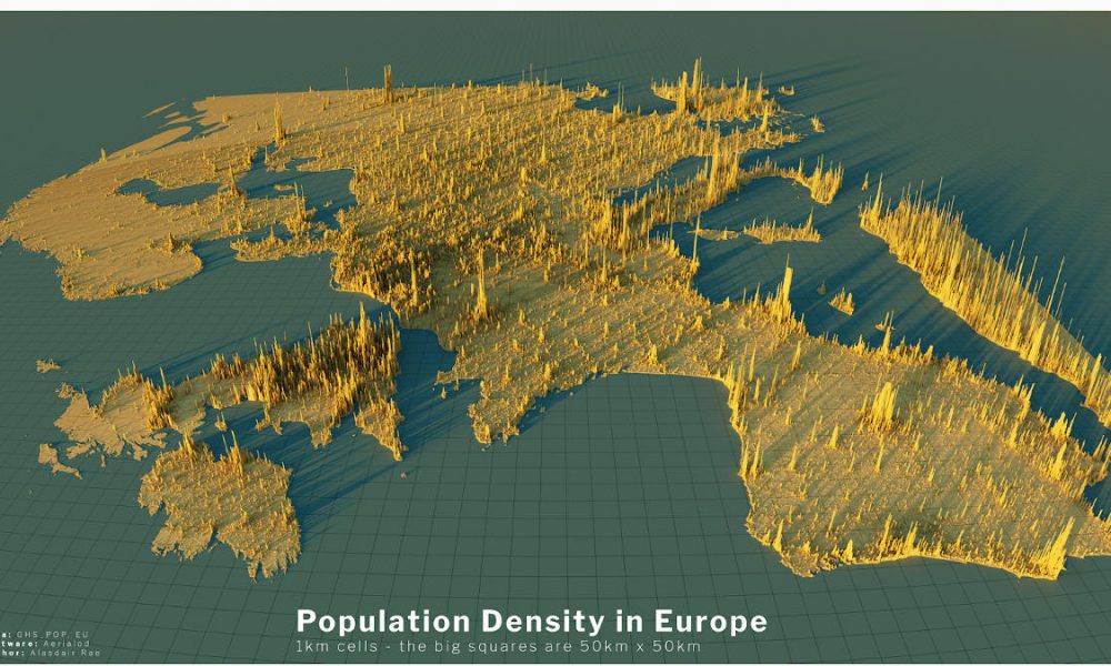 The Population Density of Europe (and the World) in Two 3-D Maps ...